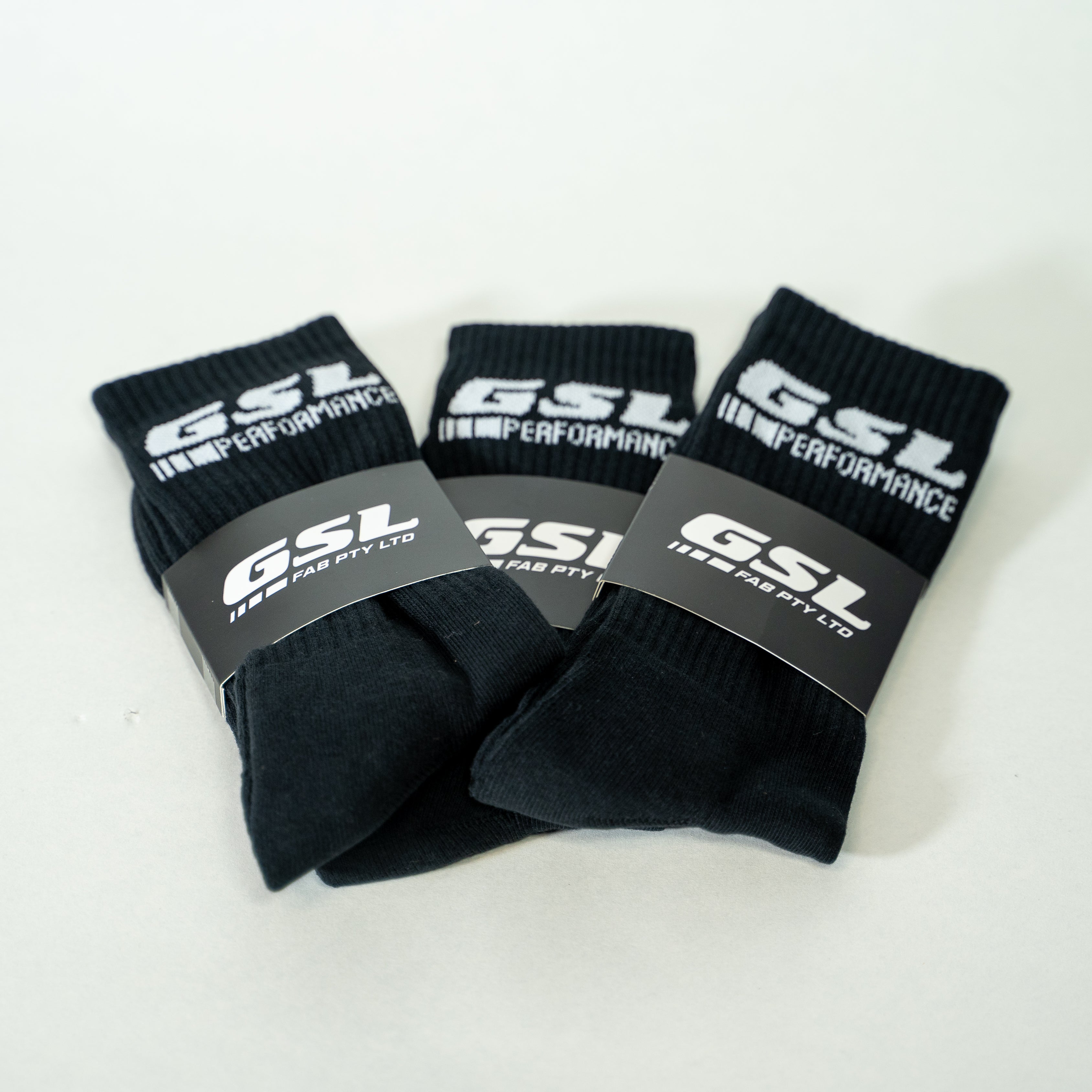 GSL Performance Black Crew Socks (3 Pack) – GSL Fab | Online Orders